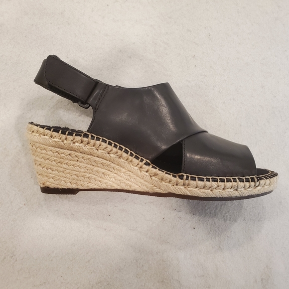 Clarks | Shoes | Clarks Sandals Black Leather Slingbacks Wedges | Poshmark